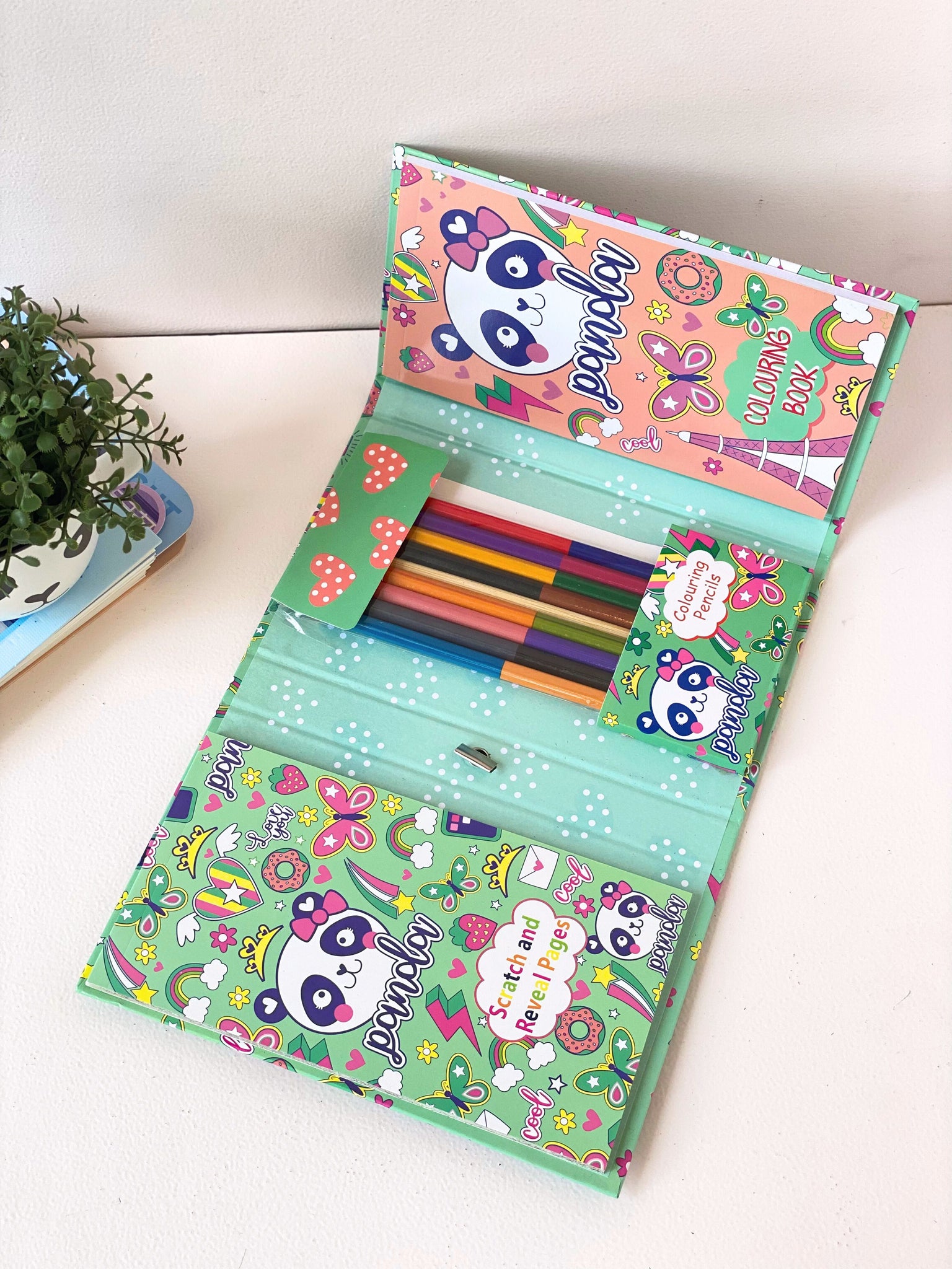 Panda Colouring Book Set for Kids – Creative Art Kit with Pencils, Sti ...