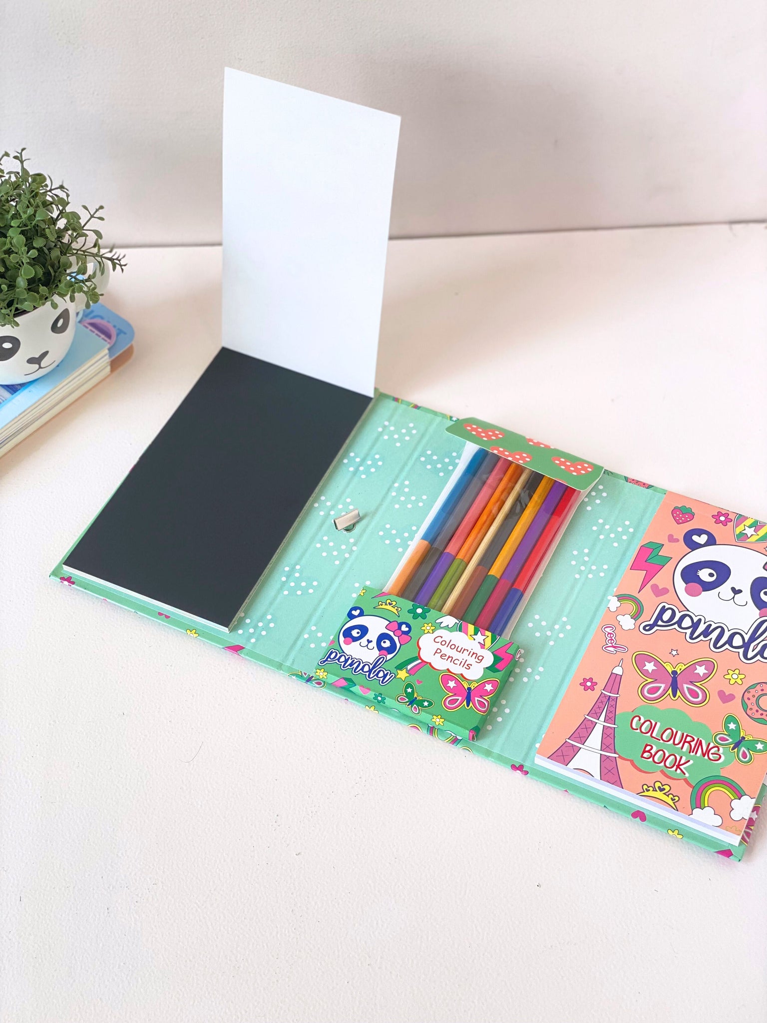 Panda Colouring Book Set for Kids – Creative Art Kit with Pencils, Sti ...